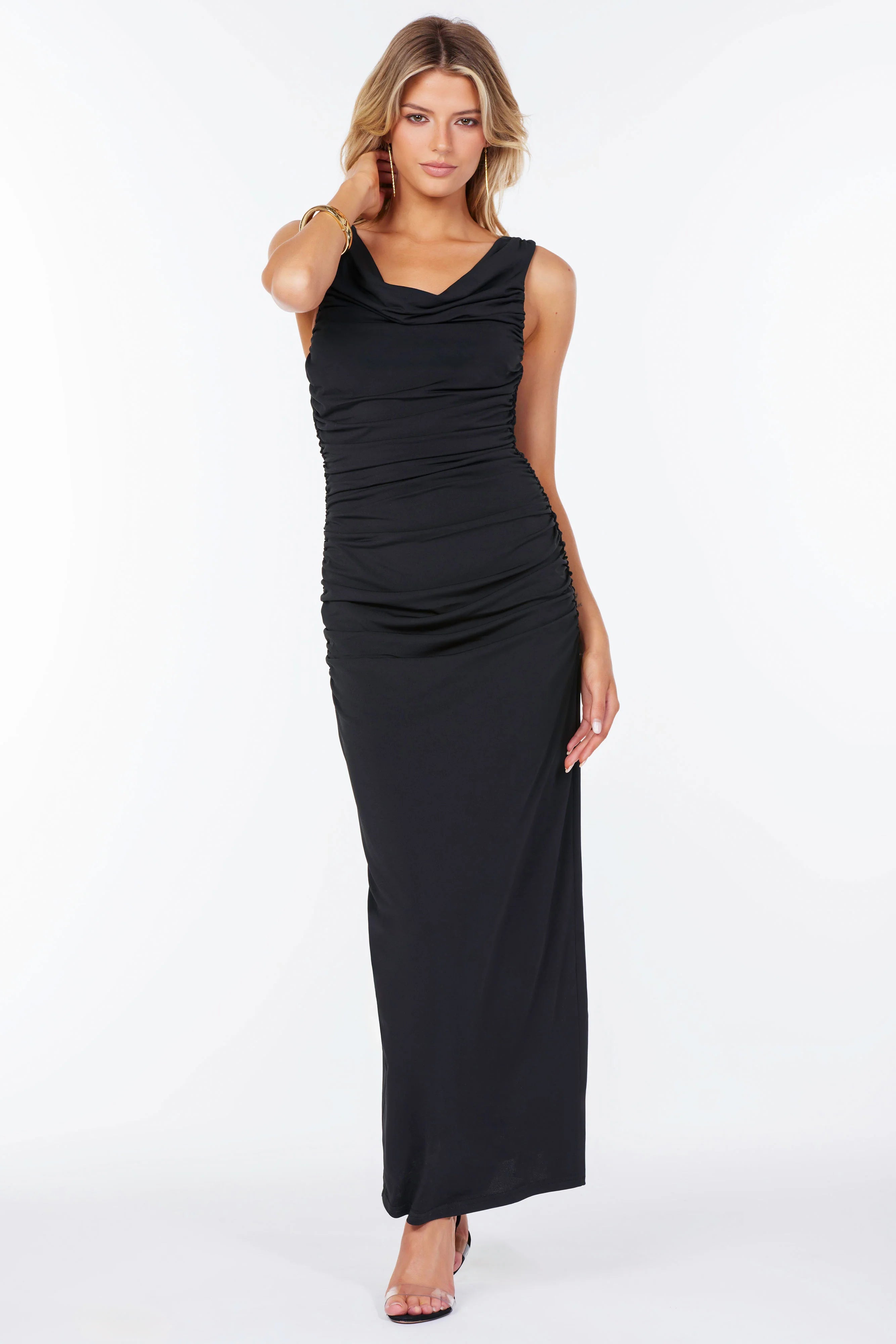 Natasha Ruched Dress - Black – Coco’s Boutique